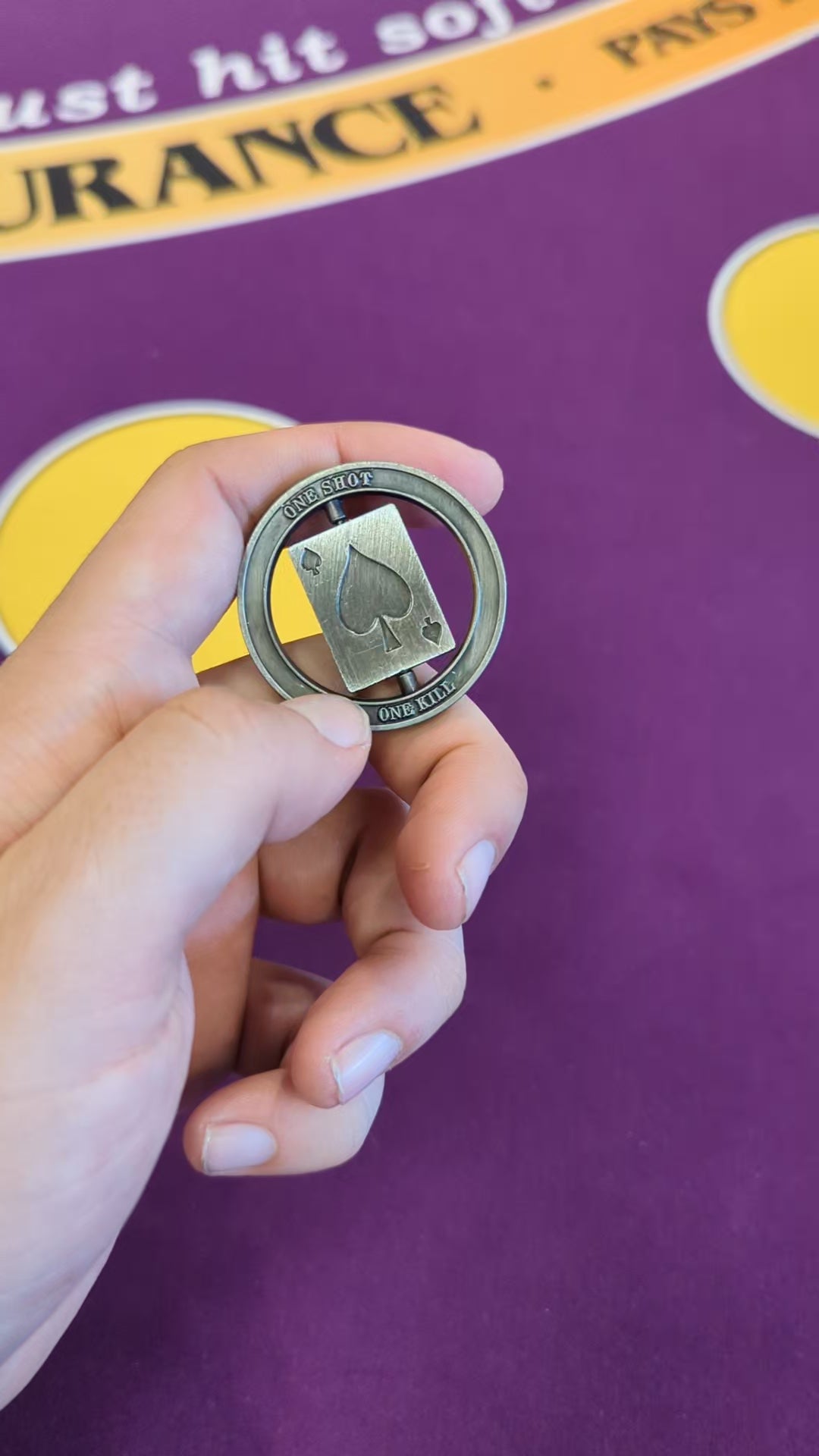 One Shot, One Kill Spinning Challenge Coin – Casino Quest